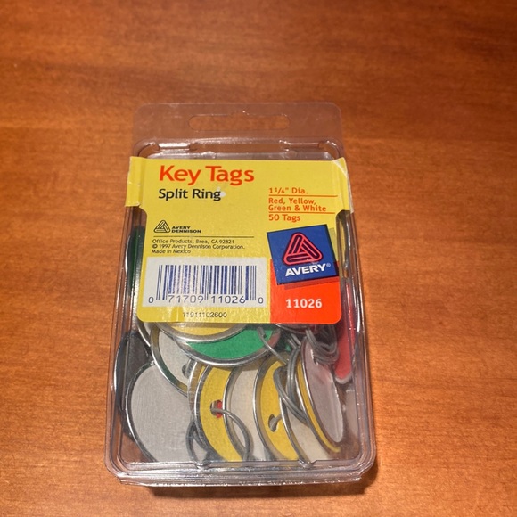 Avery | Office | Nib 5 Count Split Ring Key Tags Red Yellow Green White ...